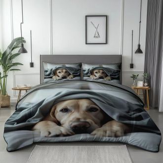 Generic Bettbezug Hellgrau 2 Teilig mit Rei&szlig;Verschluss Bettbezug Sets 135 x 200 cm Microfaser Soft Bettwaren S&uuml;&szlig;er Labrador Retriever Pflegeleichter