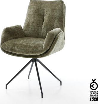 DELIFE Drehstuhl Clea-Flex Chenille Olive Kreuzgestell konisch Schwarz 180&deg; drehbar, Esszimmerst&uuml;hle