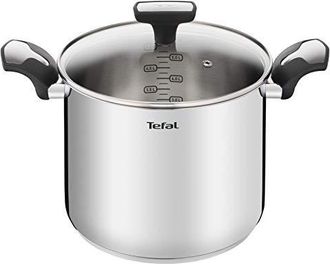 T-fal Emotion Kochtopf, hoch, 22 cm, 6 l, Edelstahl, dicker Boden für gleichmäßige Hitzeverteilung, elegantes Design, robuste Griffe, Glasdeckel, Induktion 