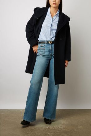 Gerard Darel Manteau droit &agrave; capuche en laine vierge - SAKURA - Marine