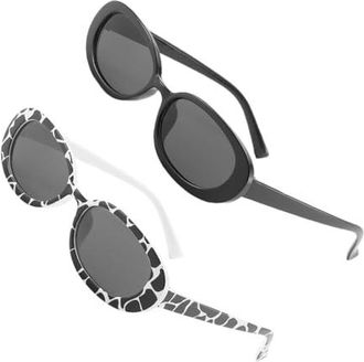 IFUNDOM 2 Paires de Lunettes de Soleil Ovales Petites Cadre Plastique Noir et Motif Tachet&eacute; Verres Gris Unis Lunettes de Soleil Polyvalentes F&ecirc;tes et Soir&eacute;es