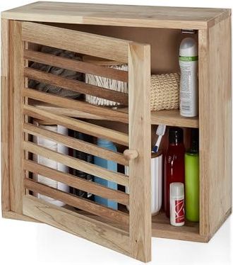 Relaxdays Armoire Murale, Noyer, 2 Compartiments, Fermeture magnétique, Salle de Bain, Cuisine, HLP: 42x42x18 cm, Nature