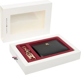 Tommy Hilfiger Geldbörse und Schlüsselanhänger Set Tommy Hilfiger Med Za W/Flap + Charm AW0AW18041 Schwarz