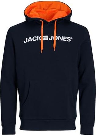 Jack & Jones Sweat à Capuche pour Homme avec Logo, White Melange (Shocking Orange/Reg Fit), XS (EU)