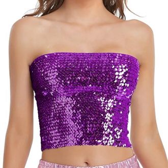 Generic Haut &agrave; paillettes arc-en-ciel pour femme - Haut tube &agrave; paillettes pour femme - Couleur unie - Tunique brillante d&eacute;contract&eacute;e - Corset scintillant - Ha