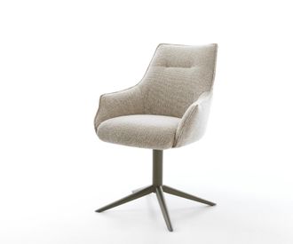 DELIFE Drehstuhl Alja-Flex mit Armlehnen Webstoff Soft Beige Fu&szlig;kreuz Effektfinish Titan 360&deg; drehbar Wippfunktion Taschenfederkern, Esszimmerst&uuml;hle