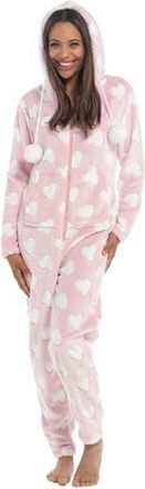 Lora Dora Pyjama à capuche en polaire pour femme Motif coeur, rose, XL