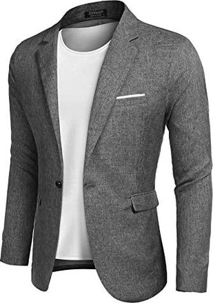 Coofandy Veste de costume pour homme - Coupe droite - En lin - Style sportif - Style moderne - Pour les loisirs, a-gris, XL