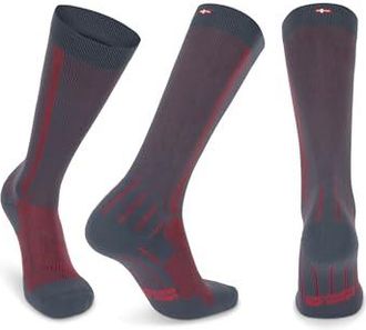 Danish Endurance Chaussettes de Compression 21-26 mmHg, Hommes et Femmes, Unisexes, Lot de 1 ou 2, Gris/Rouge, 35-38