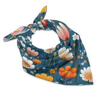 Generic Écharpe carrée en soie légère avec motif floral coloré pour cheveux, foulard respirant, cadeau pour homme et femme, multicolore, 60x60cm