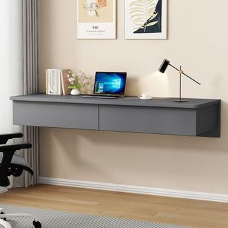Generic Platzsparender Computertisch Wandtisch Schreibtisch Kleiner B&uuml;rotisch mit Schubladen,Arbeitsplatz for B&uuml;ro Wohnzimmer Schlafzimmer(Gray,140x40cm(55x16