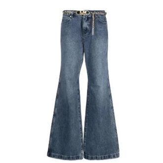 Michael Kors Blaue Schlaghose mit goldfarbenem G&uuml;rtel - - Jeans - Damen - Blau - M