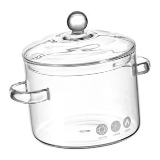 Hemoton Glas Kochtopf 1.35L Hoch Borosilikat Glas Schmortopf Mit Deckel Doppelgriff Transparent F&uuml;r Induktionsherd Und Elektrokochfeld