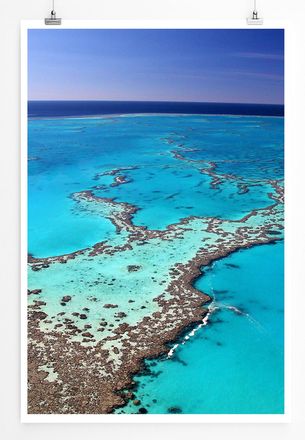 Paul Sinus Art Sinus Art Kunst und Deko Poster - Landschaftsfotografie - Das Leuchtend Blaue Great Barrier Reef Australien- Fotodruck in gestochen scharfer Qualit&auml;t