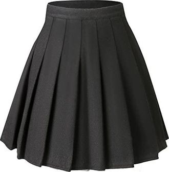 Hoerev Jupe plissée à carreaux pour femmes et filles avec short pour temps froid, PureBlack, 36