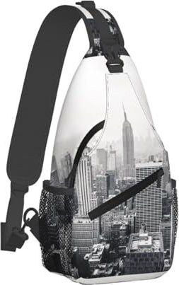 Generic Sacoche Tactique New York en noir et blanc Durable Sac De Poitrine Casual Crossbody Bag pour &eacute;cole Randonn&eacute;e Cyclisme