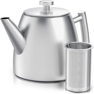 Arendo Teekanne Edelstahl mit Siebeinsatz - 1000 ml - Teekanne thermo doppelwandig - Silber