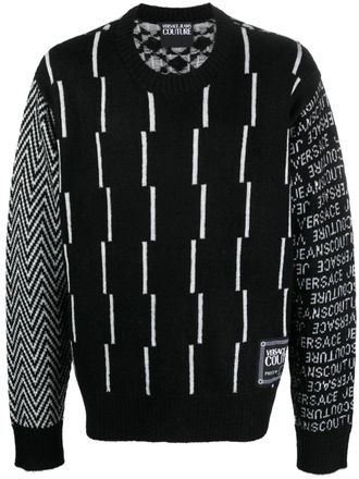 Versace Jeans Couture pull &agrave; motif g&eacute;om&eacute;trique en intarsia - Noir
