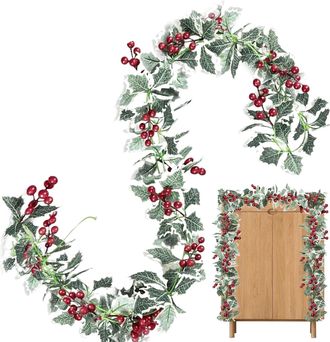 Generic Weihnachtsgirlande - 180 cm, realistische k&uuml;nstliche Beere, immergr&uuml;n, flexible, lebensechte Begr&uuml;nung, vollst&auml;ndige Kiefernnadel-Kaminsims-Dekoration