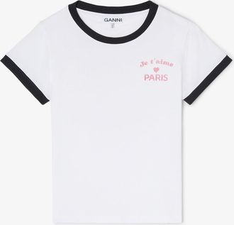 Ganni Baby Fit T-shirt blanc Paris Club Coton Biologique - Taille M - Pour Femme