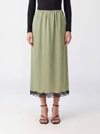 Twinset Jupe midi trap&egrave;ze en satin avec empi&egrave;cements en dentelle et taille haute