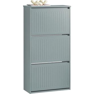 SoBuy FSR165-H-HG Schuhkipper mit 3 Klappen Schuhablage Schuhschrank schmal Schuhregal mit 6 Ablagefl&auml;chen Schuhkommode Hellgrau bht ca. 61x120x26cm - Sobuy