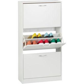 Relaxdays Relaxdays - Meuble &agrave; chaussures, hlp : 116x60x24 cm, pour 18 paires, armoire &eacute;troite, m&eacute;canisme de bascule, entr&eacute;e, blanc