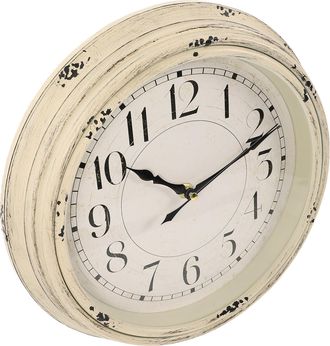 Supvox Runde Wanduhr im Retro Stil 30cm Quarzuhr Beige ohne Batterie f&uuml;r Wohnzimmer und Arbeitszimmer Dekoration