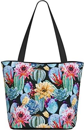 AOOEDM Sac &agrave; provisions pour femme Cactus floral 33 x 28 x 19 cm. Le cadeau parfait pour la Saint-Valentin. Cest de la Saint-Valentin pour maman, fille, &eacute;pou