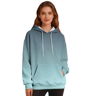 Generic Pull &agrave; capuche d&eacute;contract&eacute; d&eacute;grad&eacute; pour femme, sweat &agrave; capuche tendance &agrave; coupe ample avec poche, manches longues, pull &agrave; capuche pour femme, grande t