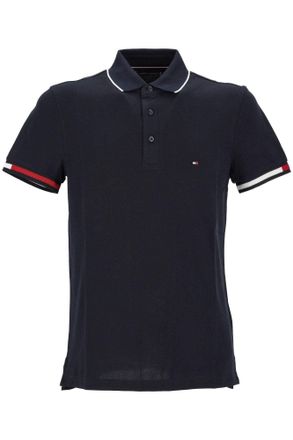 Tommy Hilfiger Herren Poloshirt Kurzarm Flag Cuff Slim Fit, Blau (Desert Sky), S