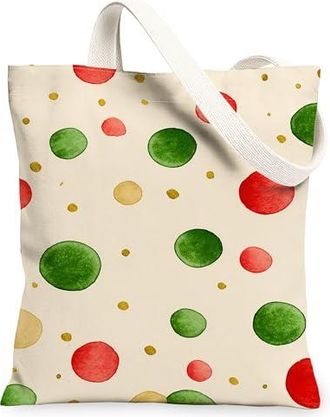 Generic Sacs fourre-tout en toile &agrave; pois de No&euml;l, sacs r&eacute;utilisables, l&eacute;gers et lavables avec bandouli&egrave;re en toile pour T, cr&egrave;me, 13x15 Inch