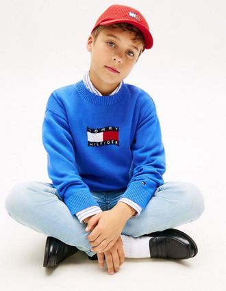 Tommy Hilfiger Strickpullover WAVY FLAG SWEATER LS Kinder bis 16 Jahre, Rundhals