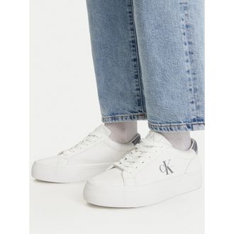 Calvin Klein Sneakers Calvin Klein Vulc Flatf Lth Silver Logo Tag YW0YW01877 Wei&szlig;