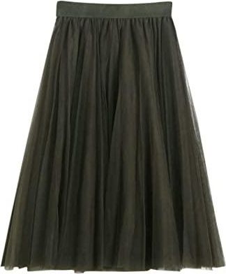 Generic Lin Jupe courte pliss&eacute;e mi-longue - Jupe &agrave; volants en maille H en mousseline de soie - Taille haute - Jupe &agrave; bulles - Jupe en jean - Crayon, Jn, taill