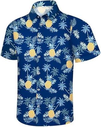 Generic Chemise hawa&iuml;enne &agrave; manches courtes pour homme - Sans plis - Boutonn&eacute;e - &Eacute;vacuation de lhumidit&eacute; - S&eacute;chage rapide - Imprim&eacute; d&eacute;contract&eacute; - Haut color&eacute; 