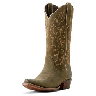 Ariat Womens Jukebox Western Boots in Soft Olive Suede, B Medium Width, Size 38.5, by Ariat