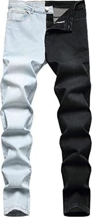 Generic Pantalon patchwork bicolore en denim pour homme - Pantalon crayon tendance - Pantalon crayon multicolore décontracté - Jambes droites - Pantalon dexté