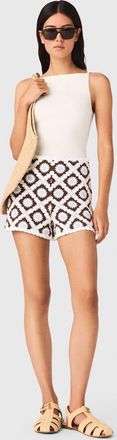 Maje Short En Crochet &Agrave; Motif Floral - Marron/bleu - Maje
