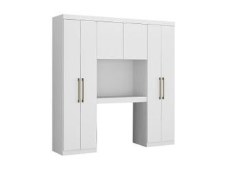 Vente-Unique Bettbrücke mit 6 Türen, Kleiderschrank & Stauraum - L. 200 cm - Weiß - Antero
