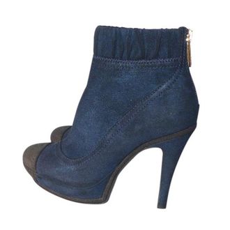 Chanel Blue Cap-Toe Suede Ankle Boots Size 36