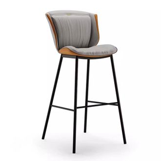 Generic Gepolsterte Lederbarhocker mit R&uuml;ckenlehne, Moderne armlose Tresenhocker mit schwarzen Metallbeinen f&uuml;r Pubs und Caf&eacute;s