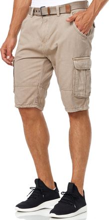 Indicode Herren Monroe Cargo Cargo-Shorts inkl. G&uuml;rtel | Bermuda M&auml;nner Sommerhose aus Baumwolle Greige, 3XL