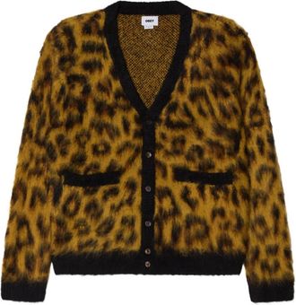 Obey Homme, Vestes, Brun, Taille: XL Cardigan léopard avec fermeture boutonnée