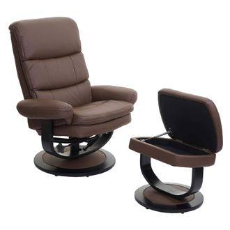 Mendler Relaxsessel HWC-C16, Fernsehsessel TV-Sessel Hocker mit Staufach, MVG-Zertifiziert - Kunstleder Taupe-braun