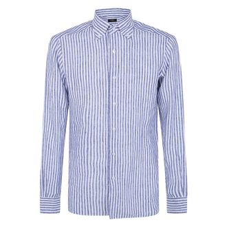 Barba Homme, Chemises, Bleu, Taille: 3XL Classic Linen Large Stripes Shirt