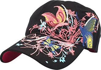 Generic Casquette de baseball avec broderie papillon pour femme, Noir, Taille unique