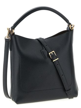 Tod's Womens Hammered Calfskin Bucket Bag Black Leather