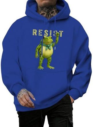 Generic Sweat &agrave; capuche surdimensionn&eacute; pour homme - Imprim&eacute; grenouille r&eacute;sistant | Sweat-shirt d&eacute;contract&eacute; tendance avec poche, usage quotidien, bleu, 3XL