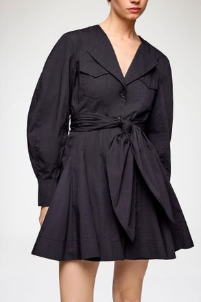 Ganni Robe chemise en coton extensible Noir biologique - Taille 34 - Pour Femme